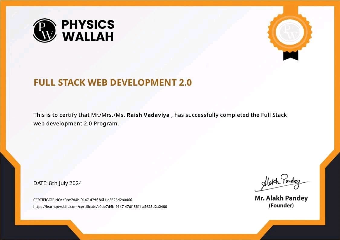 Raish Vadaviya - 🏆 Hackathon Winner (Top 3 @ GLA e-Hackathon 2025) |👨‍💻 Full Stack Developer | 💻 ...